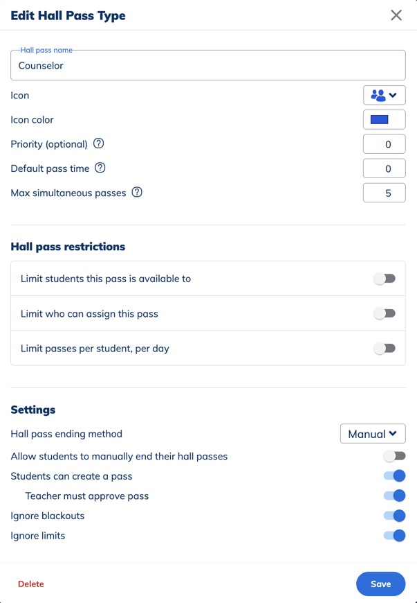 Set Up and Create Hall Pass Types